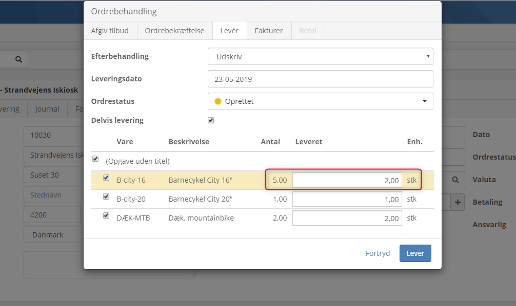 Del-levering og -fakturering